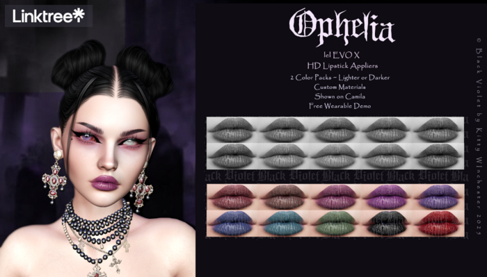 Second Life Marketplace - [Black Violet]- Ophelia Lipstick Dark Pack (add me)